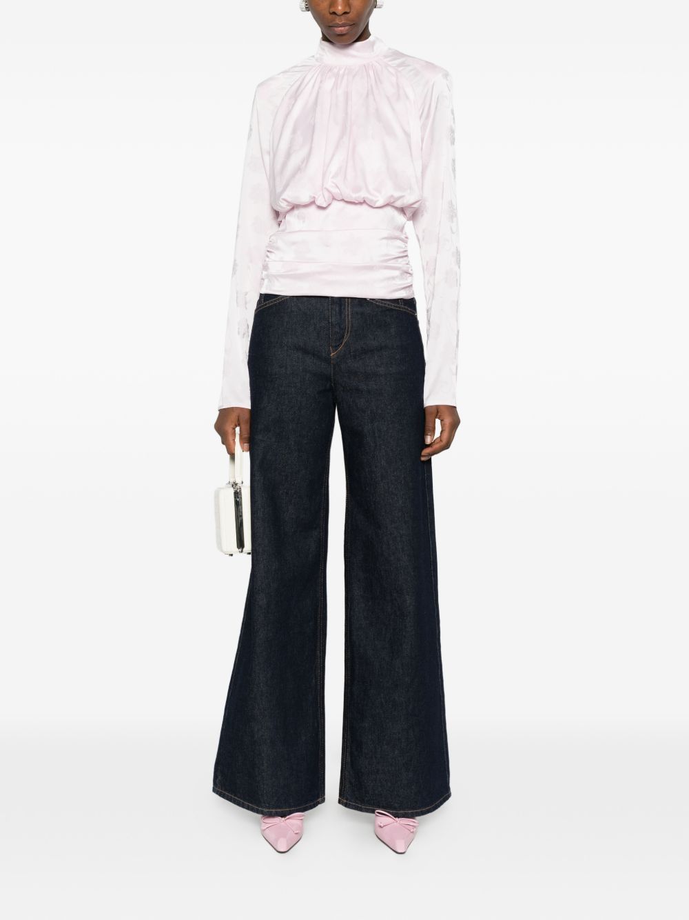 ROTATE BY BIRGER CHRISTENSEN ROTATE High-Neck Ruched Top with Jacquard Pattern